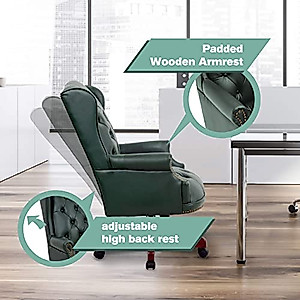 Halter Executive Office Swivel Chair Height Adjustable Reclining Ergonomic Cushioned Seat and Backrest, Head and Arm Support, Caster Wheels, PU Leather, 1 Pack Olive Green