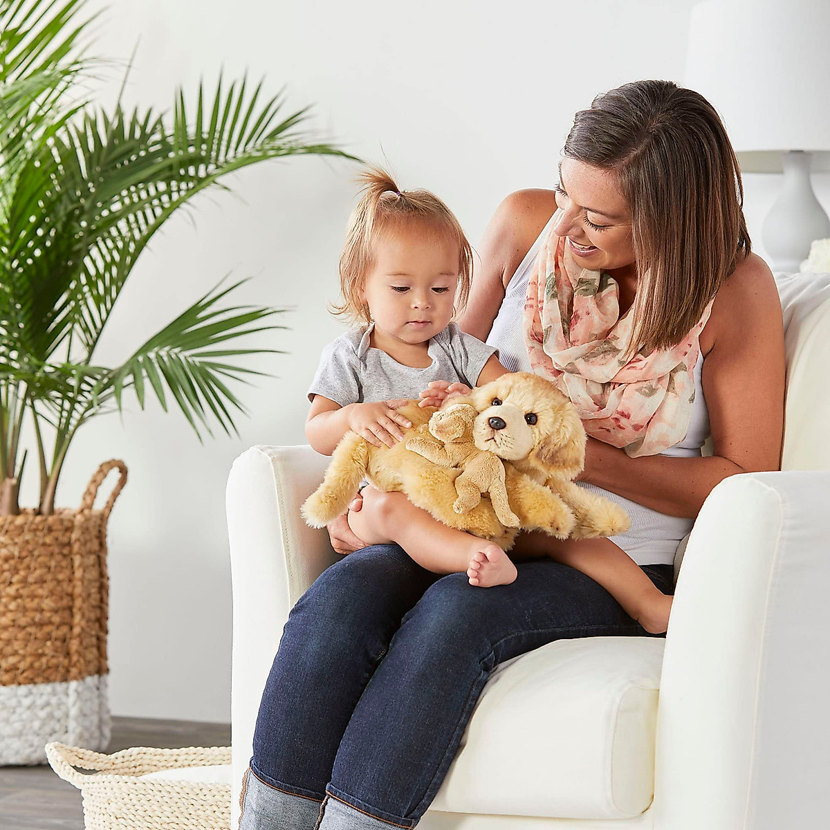 DEMDACO Yellow Lab and Pup Soft Golden 12 inch Plush Fabric Stuffed Figure Toy