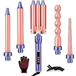 Brightup Curling Iron, 3 Barrel Hair Curler Hair Waver All in One Curling Wand with Interchangeable Ceramic Barrels and Heat Protective Glove, LCD Display, Instant Heating, Temperature Adjustment