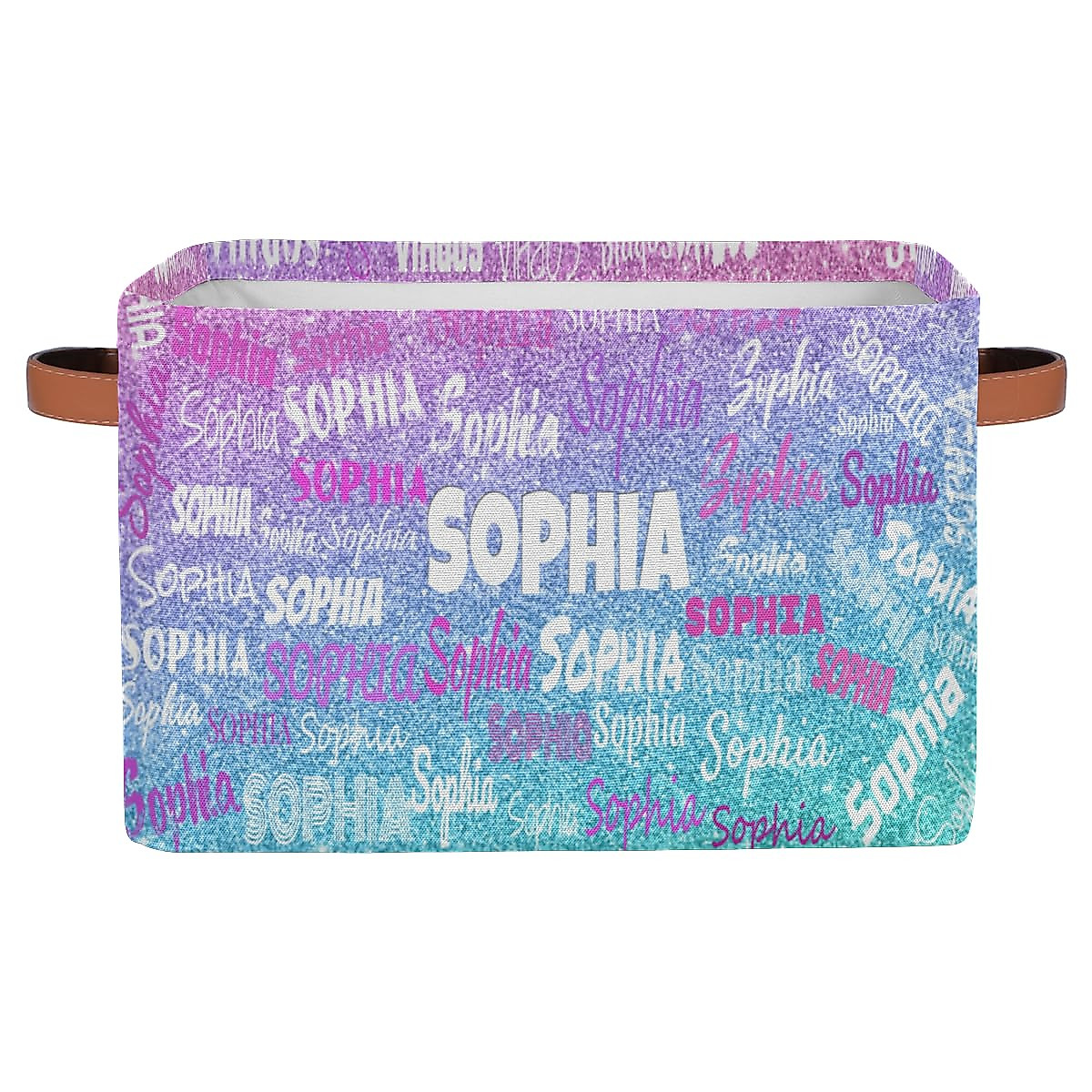 KFNHN Personalized Foldable Storage Basket with Name, Laundy Hamper Dirty Clothes Pet Toys Storage Bin with Handles for Shelf Home Closet Kitchen, Gradient Purple Blue Glitters Print