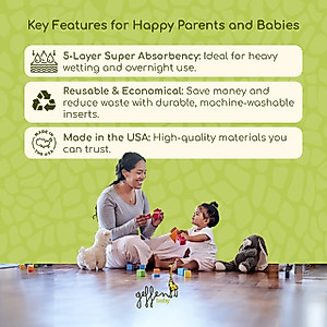 Geffen Baby Newborn Super Absorbers Cloth Diaper Inserts - 3 Pack | 5-Layer Reusable Booster Pads for Heavy Wetters, Overnight Diapering, and Naps | Slim Fit for Newborns