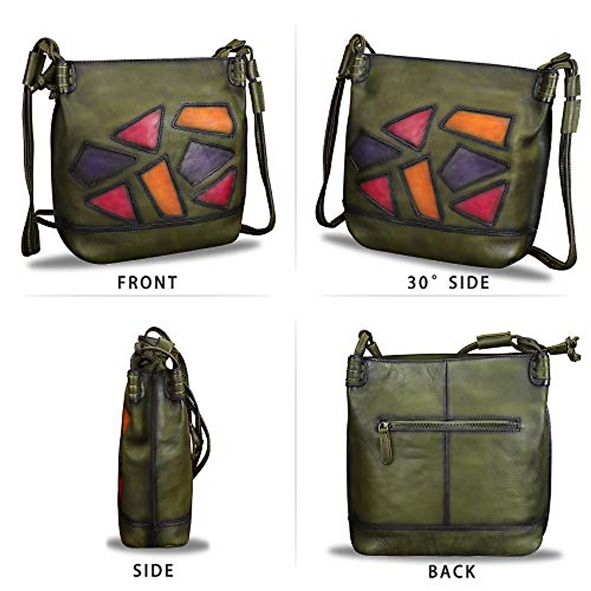 Genuine Leather Crossbody Purses for Women Satchel Purses Vintage Handmade Shoulder Bag Cowhide Handbags (Green)