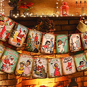 Vintage Merry Christmas Banner African American Santa Xmas Decorations Indoor for New Year Holiday Party Supplies