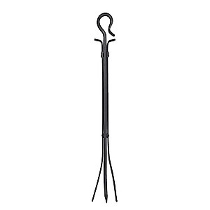 Plow & Hearth Tall 5 Piece Hand Forged Iron Fireplace Tool Set with Poker, Tongs, Shovel, Broom, and Stand 7-in Diam. x 32.5 H Black