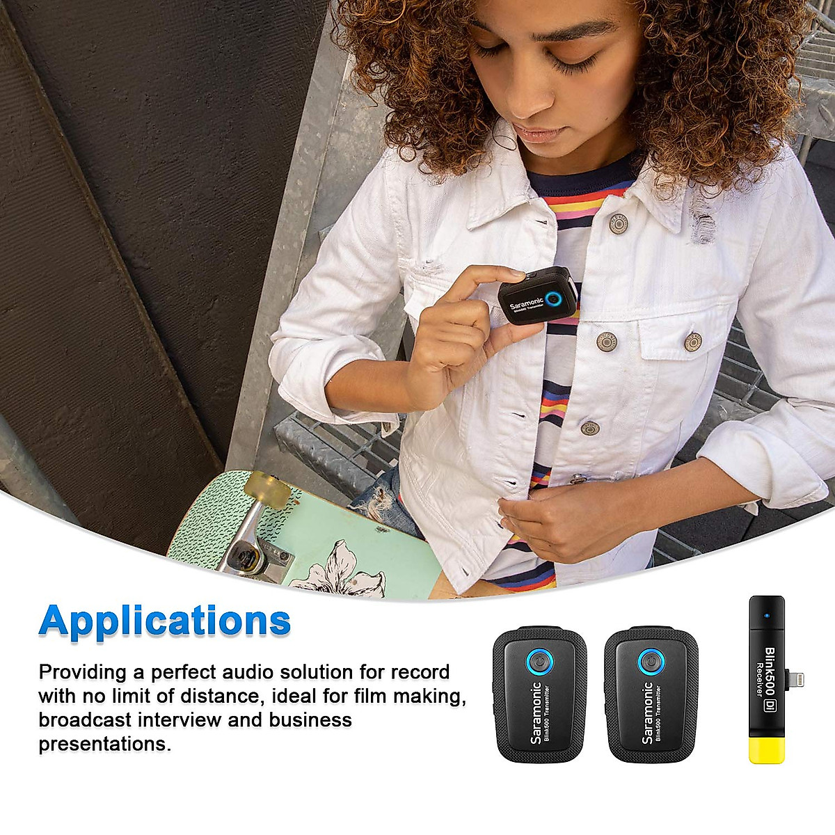 Saramonic Microphones Blink 500 B4 (TX+TX+RXDi), Dual-Channel Wireless Lavalier Microphone System for iPhone iOS Devices- Great for Vlogging, Filming, Recording, Live Stream