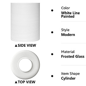 White Line Painted Glass Shade, Cylinder Globe replacement for Vanity Light, Chandelier (white, 3 Pack)