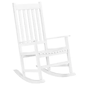 VINGLI Wood Rocking Chairs Relaxing Rocker Real Wood High Back Seat for Deck, Garden, Backyard, Porch, Indoor or Outdoor Use, White