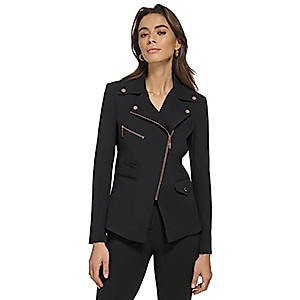 DKNY Women's Casual Pockets Front Zip Jacket, Black