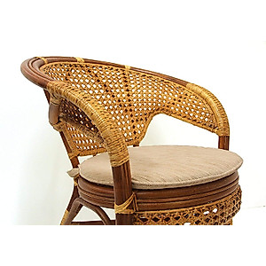Set of 2 Pelangi Handmade Rattan Dining Wicker Chairs Colonial Color w/Cushion