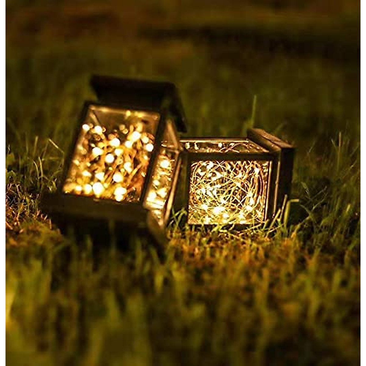 Solar Lanterns Outdoor Hanging Solar Star Lantern 4PCS LED Warm Light for Halloween & Christmas, Solar Powered Led Lantern Decorative for Patio Yard Garden.