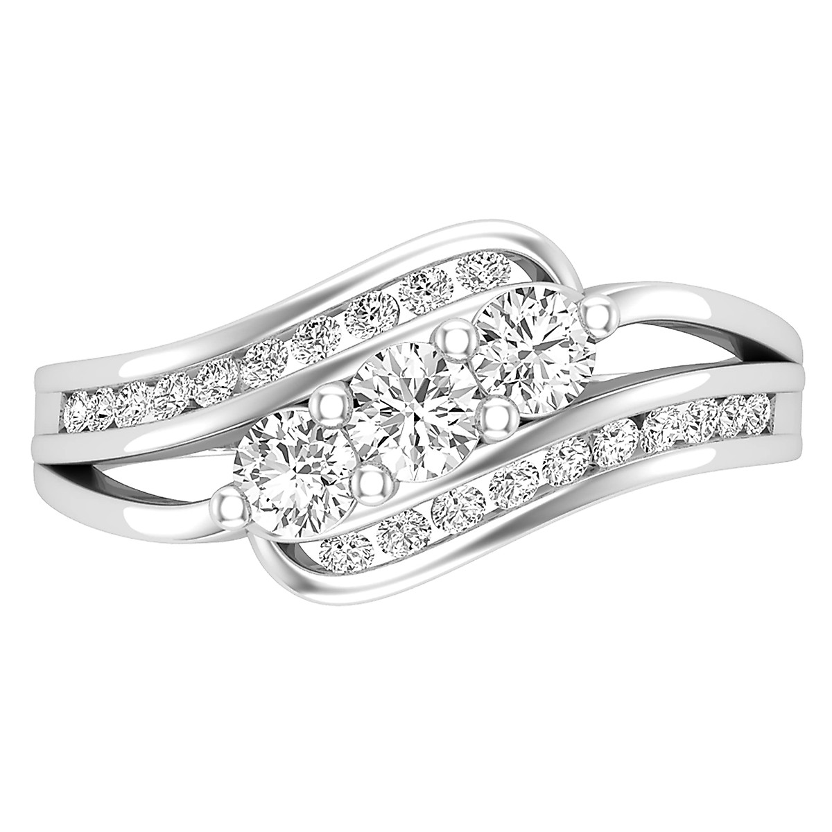 Dazzlingrock Collection 0.50 Carat (ctw) Round White Diamond Split Shank Bypass Twist Swirl Style Three Stone Engagement Ring 1/2 CT | 14K White Gold, Size 6