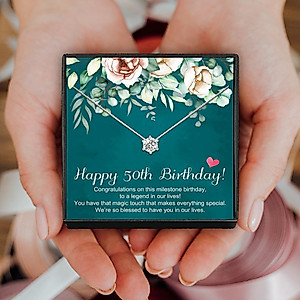 JeeweLife 50th Birthday Gift for Women, Sterling Silver Necklace with Cubic Zirconia, Perfect for Women 50+