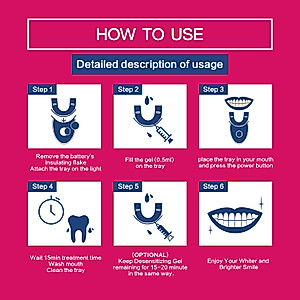 Teeth Whitening Kit with LED Light at Home for Sensitive Teeth,Professional Tooth Whitener with 2xDouble-Sided Silicone Mouth Tray,10xTeeth Whitening Gel,Safely and Effectively Whitens in 18 Mins
