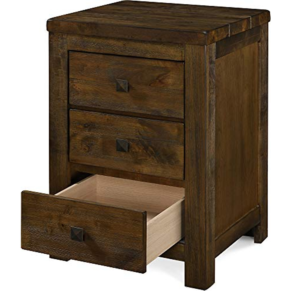 Finch Stratford Farmhouse Wooden Nightstand with 2 Drawers, Bedside End Table, Space Saving Design, Rustic Brown