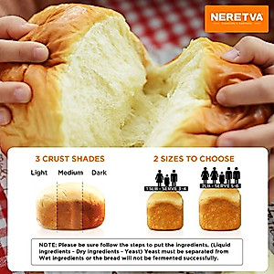 Neretva Bread Maker Machine , 20-in-1 2LB Automatic Breadmaker with Gluten Free Pizza Sourdough Setting, Digital, Programmable, 1 Hour Keep Warm, 2 Loaf Sizes, 3 Crust Colors - Receipe Booked Included (Sliver)
