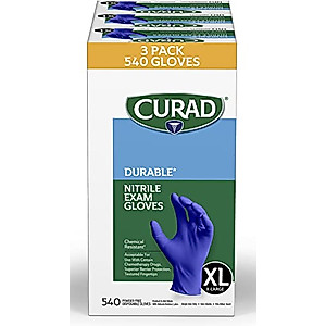 Curad Nitrile Exam Gloves, Durable, Powder Free, Chemical Resistant, X-Large, 540 Count