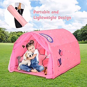 Costzon Kids Dream Bed Tent, Portable Baby Playhouse Privacy Space Twin w/Double Net Curtain, Princess Tent w/Inner Pocket & Carrying Bag, Children Play Tent for Girls (Pink)