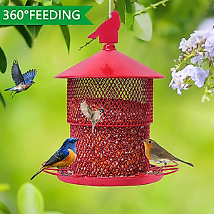 Metal Wild Bird Feeders Clearance,Outside Squirrel Proof Bird Feeder, 7.4LB Hanging Large Capacity Heavy Duty Water Resistance Outdoor Birdfeeders for Garden Yard-Red