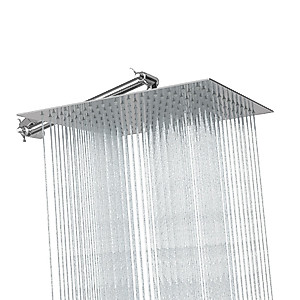 Shower Head with Adjustable Shower Arm - Sarlai 12 Inch Rain Shower Head Solid Square Ultra Thin 304 Stainless Steel with Solid Brass 11 Inch Adjustable Extension Arm, Chrome Finish