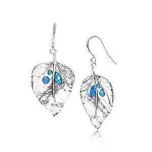 925 Sterling Silver Earrings Leaf Shaped With Multiple Bold Opal, Oxidized, Stylish, Hypoallergenic, Nickel and Lead-free, Artisan Handcrafted Designer, French Wire Earring Back, Jewelry Gift For Her
