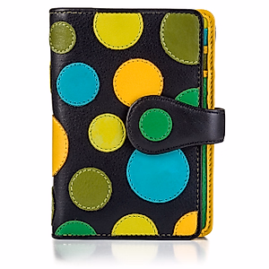 Visconti P1 Saturn Ladies Soft Leather Large Bifold Wallet/Purse with Polka Dots (Lily Pad)