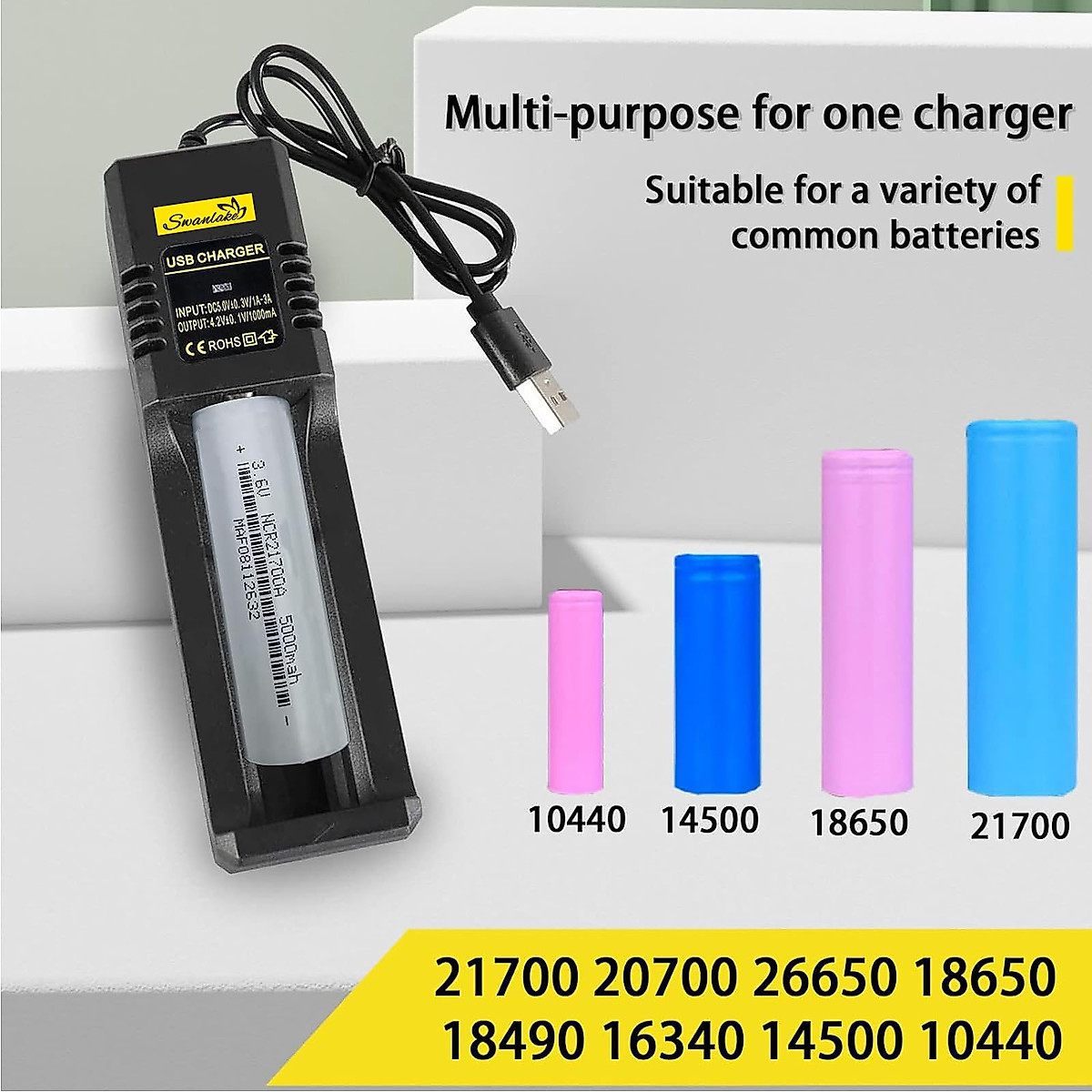 21700 Rechargeable Battery Charger,Single-Slot Intelligent Battery Charger for 3.7V Li-ion 26650,21700 5000mah,18650,18500,18350,16650 Rechargeable Battery