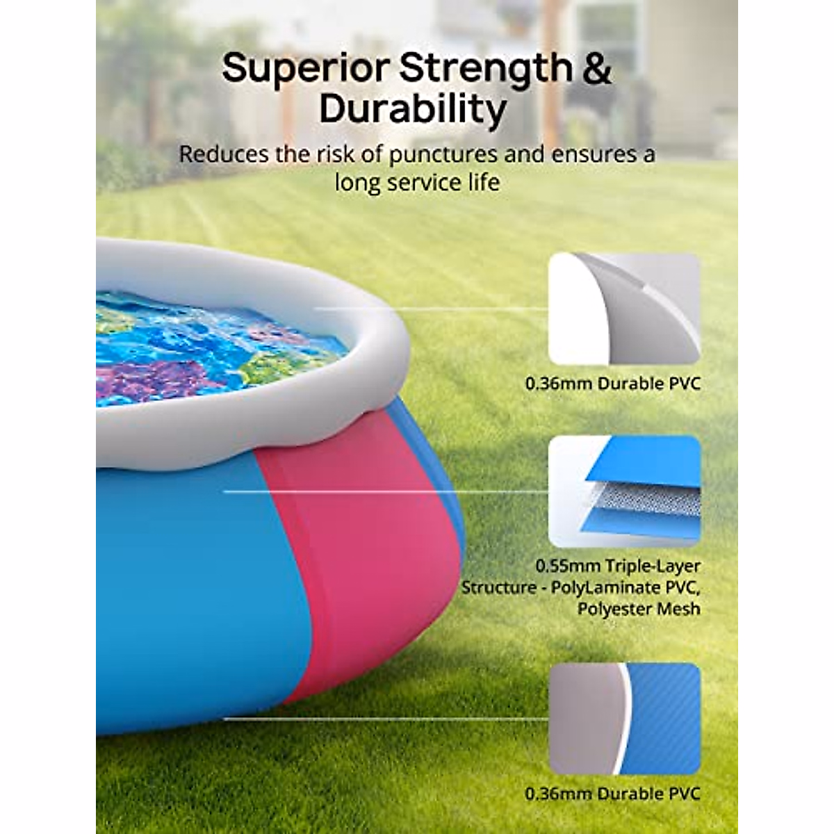 Swimming Pool, EVAJOY 10ft ×30in Above Ground Pool Easy Set, Blow Up Pool Kiddie Pool Inflatable Top Ring Swimming Pools for Adults Family Backyard Outdoor with Pool Cover