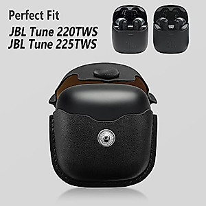 Geiomoo Leather Case Compatible with JBL Tune 220TWS, JBL Tune 225TWS, Portable Protective Cover with Keychain (Black)