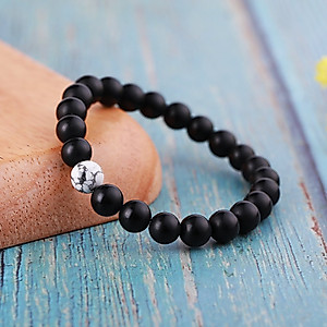 2 Pcs Couple Distance Relationship Bracelets Black Matte Agate & White Howlite Energy Beads Stone Ying Yang Balance Bracelet Banglet for Lovers Touch Bracelets Long Distance Relationship¡­