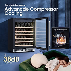 Vesgolden Undercounter Wine Fridge - Compact 24-Inch Wide, Powerful & Quiet Compressor, 53 Bottle Capacity - Perfect for Red, White & Sparkling Wines, Champagne