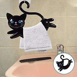 CATIEBYE Modern Towel Hanger for Kitchen Bathroom Towel Holder Wall-Mounted Bath Towel Rack Cat Towel Holder for Women Children