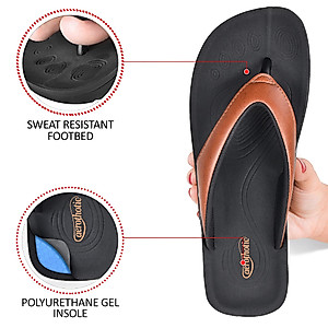 AEROTHOTIC Arch Support Flip Flops for Women Stylish Cushioned Padded Straps with Soft Toe Post Slip on Footwear Dressy Travel Recovery Outdoor Comfortable Walking Sandals (Ravine Tan, Size 6)