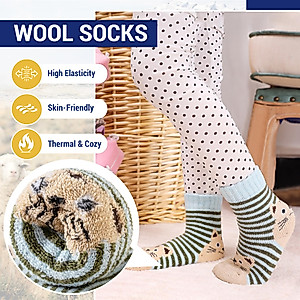 Eocom 6 Pairs Children's Winter Warm Wool Animal Crew Socks Kids Boys Girls Socks(4-7 Years,Cat)