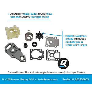 Quicksilver 803750A03 Replacement Water Pump Kit for Mercury and Mariner 8-9.9 Hp 4-Stroke Outboards