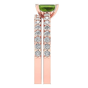 Clara Pucci 1.38ct Emerald Round Cut Pave Solitaire W/Accent Genuine Green Peridot Statement Bridal Ring Band Set 14k Rose Gold 10