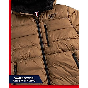 Reebok Men's Winter Jacket - Heavyweight Quilted Puffer Parka Coat - Ski Jacket for Men, Sherpa Lined Hood (S-XL), Size Medium, Taupe