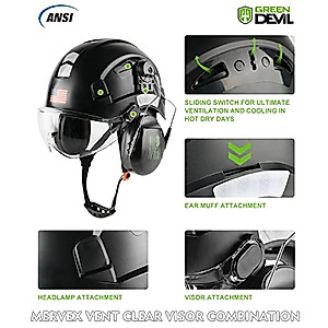 Safety Helmet Hard Hat with Visor and Ear Protection Adjustable Lightweight Vented ABS Work Helmet for Men and Women 6-Point Suspension ANSI Z89.1 Approved Ideal for Industrial & Construction