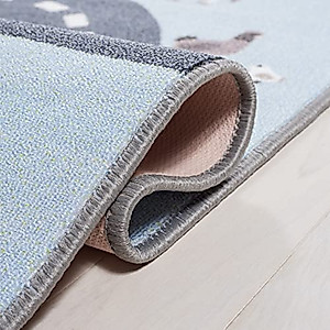 SAFAVIEH Kids Playhouse Collection Area Rug - 6'7" x 9', Blue & Dark Grey, Non-Shedding Machine Washable & Slip Resistant Ideal for High Traffic Areas for Boys & Girls in Playroom (KPH235M)