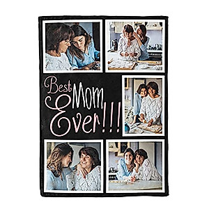 inkArts Best Mom Ever Custom Blanket with 5 Photos Personalized Picture Blanket Customized Gifts for Mom Grandma for Birthday Mother's Day Christmas, 15 Colors Available, 32"x48"