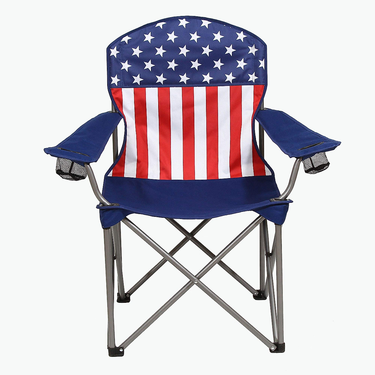 Kamp-Rite KAMPAFC141 Portable Outdoor Camping Furniture Beach Patio Sports Folding Quad Lawn Chair with 2 Cup Holders, USA Flag