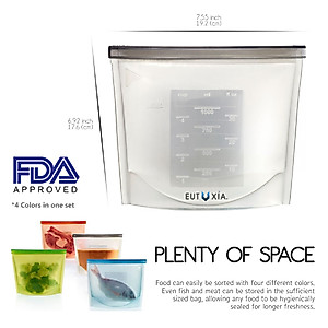 Eutuxia Reusable Storage Bags, Set of 4, Premium Lock Versatile Leak-proof Preservation Container, Plastic Free Sandwich Vegetables Fruit Lunch Snack Bag with Ziplock, Microwave & Freezer Safe