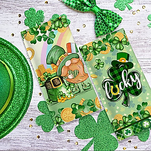 Unibyby St Patricks Day Kitchen Towels, St Patricks Day Towels Set of 2, St Patrick's Day Dish Tea Towels for Bathroom with Leprechaun Gnomes Shamrocks Lucky Decorations for Home (18x28 Inches)
