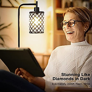 Hong-in Crystal Floor Lamp - Tall Lamp with 6W LED Bulb, Modern Standing Floor Lamps for Living Room with Foot Switch, Black Floor lamp for Bedroom Office Reading Dining Room Kitchen, 64.6 Inch