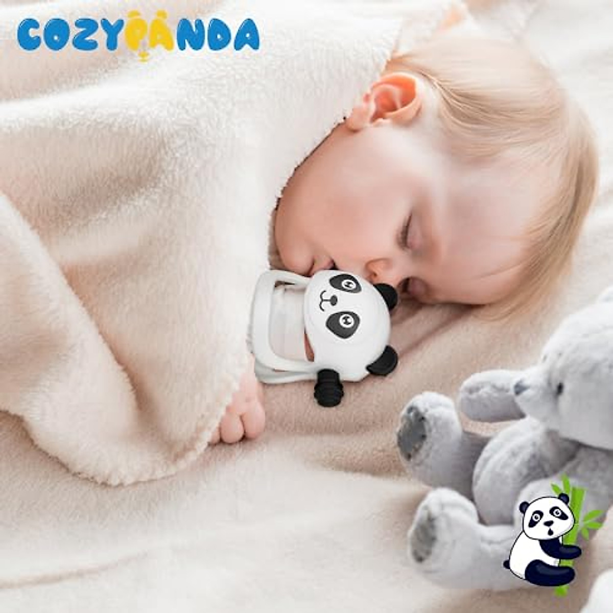 COZYPANDA Teething Toys for Babies 0-6-12 Months, 2 Pcs Never Drop Baby Teether for Teething Relief, Silicone Baby Hand Mitten with Sucking Need Pacifier, Baby Chew Toys for Breast Feeding, White+Grey