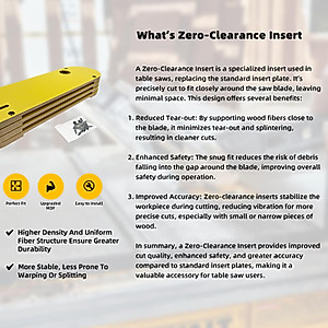 Rolkely Zero Clearance Inserts Compatible with DeWalt DWE7485 with Riving Knife Slot, Precise Cuts with No Tear-out and Helps Improve Dust Flow, Includes Off-set Screws, Easy Height Adjustment, 4-pack