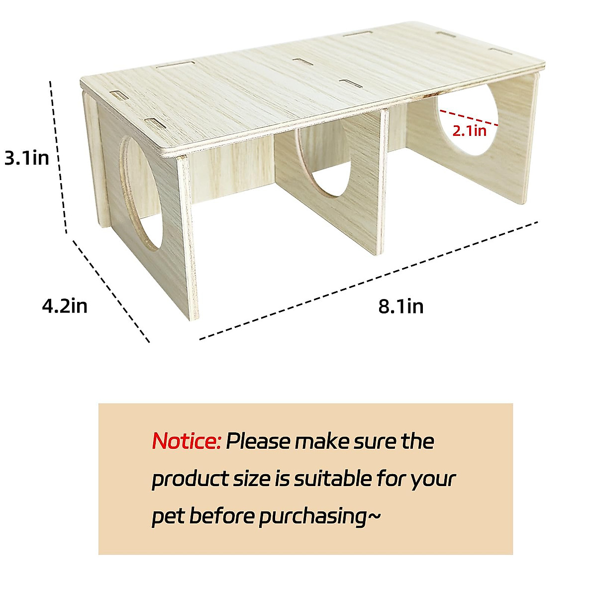 Hamiledyi Wooden Hamsters 2-Chamber Hideout-Tunnel Multi Chamber Exploring Toy Hamster Exploring Labyrinth Tunnel Toy for Hamsters Mice