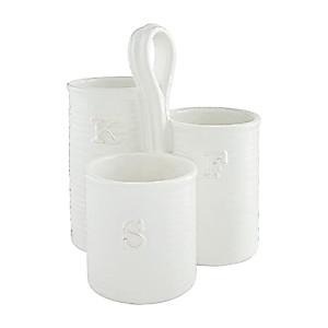 Mud Pie Fork, Knife and Spoon Utensil Holder, White, 8" x 7" dia