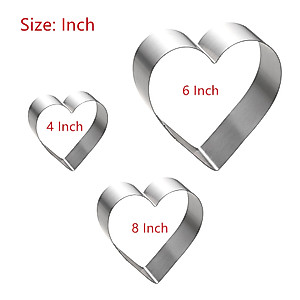 Heart Cake Mold Ring Set-4/6/8 Inch Large Heart Cookie Cutter Pancake Mold Stainless Steel