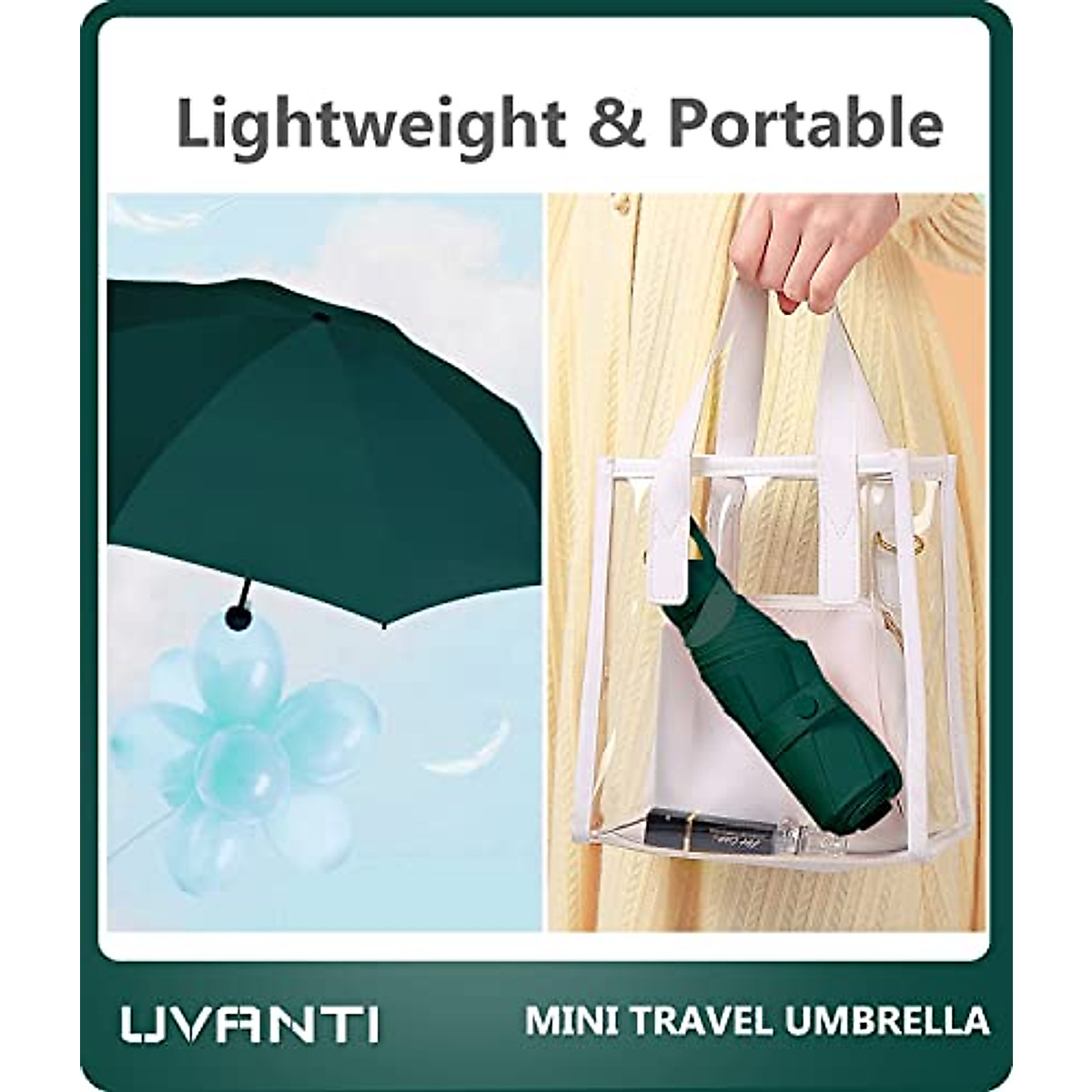 UVANTI Umbrella Small Mini Umbrella with Case - 6 Ribs Light Folding Compact Travel Umbrella Lightweight Portable Parasol for Backpack Purse - Sun & Rain Pocket UV Umbrellas for Kids Girls Boys Women