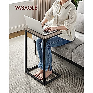 VASAGLE C-Shaped End Table, Side Table for Sofa, Couch Table with Metal Frame, Small TV Tray Table for Living Room, Bedroom, Greige and Black